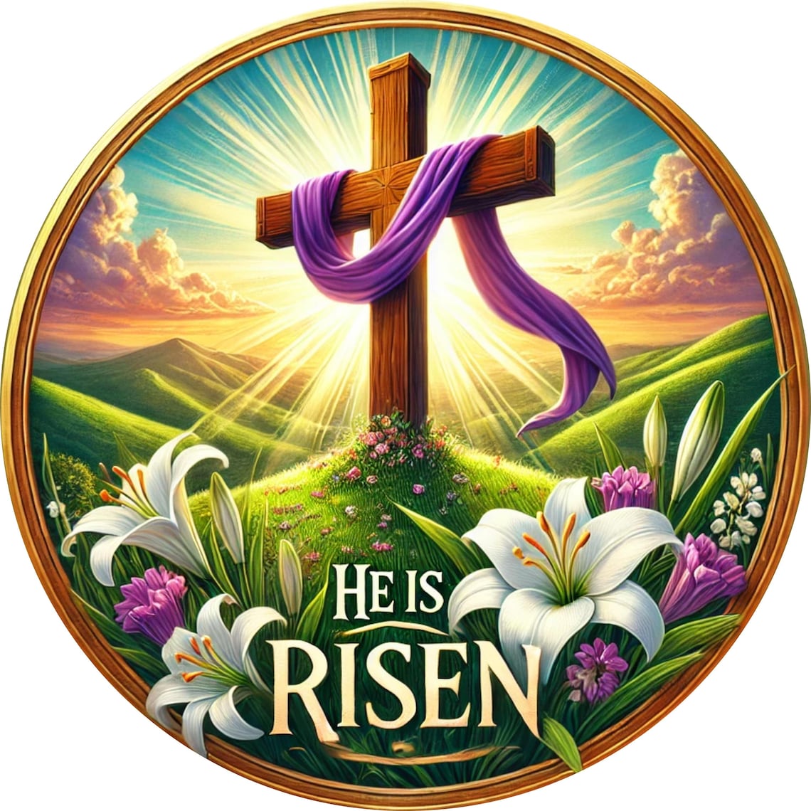 He is Risen Easter Sign, Christian Cross Wall Decor, Religious Spring ...