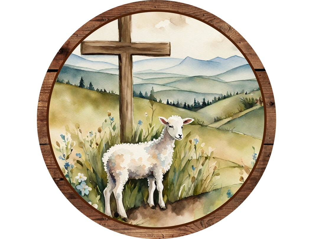 Farmhouse Rustic Barn Wood Cross With Lamb Wreath Sign, Floral ...