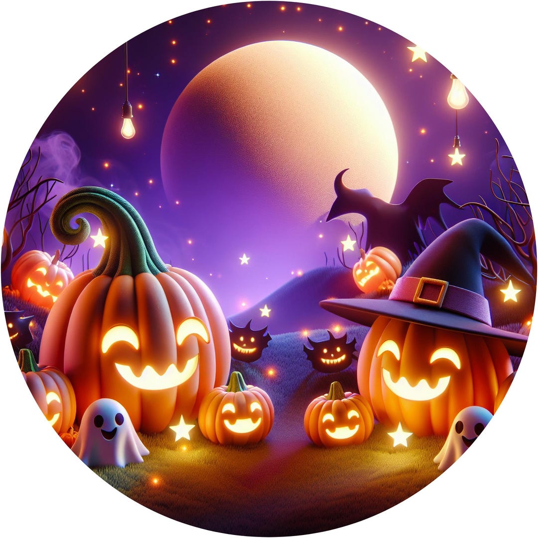 Glowing Jack-o-lantern Sign, Halloween Pumpkin Wreath Sign, Cute Spooky ...