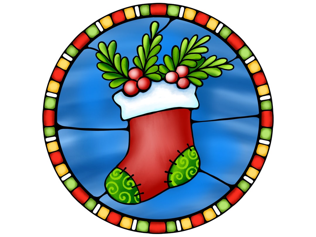 Christmas Stocking Stained Glass Sign, Holiday Stocking Stained Glass ...