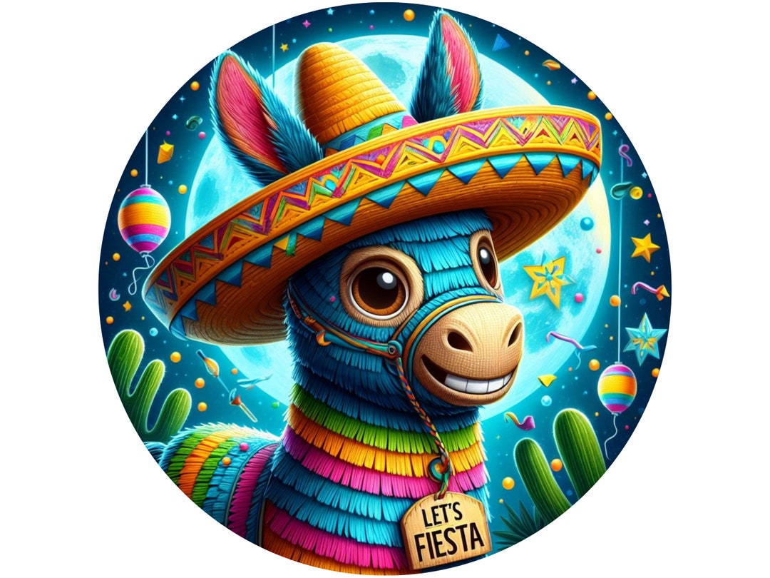 Cinco De Mayo Donkey Piñata Sombrero Metal Wreath Sign, Hispanic ...