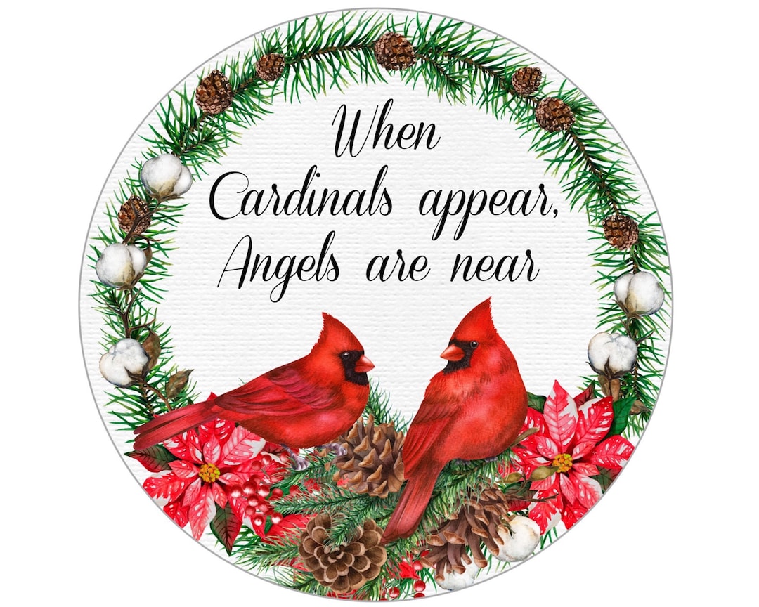 Traditional Red Cardinal Christmas Wreath Sign, Cardinal and Angel ...