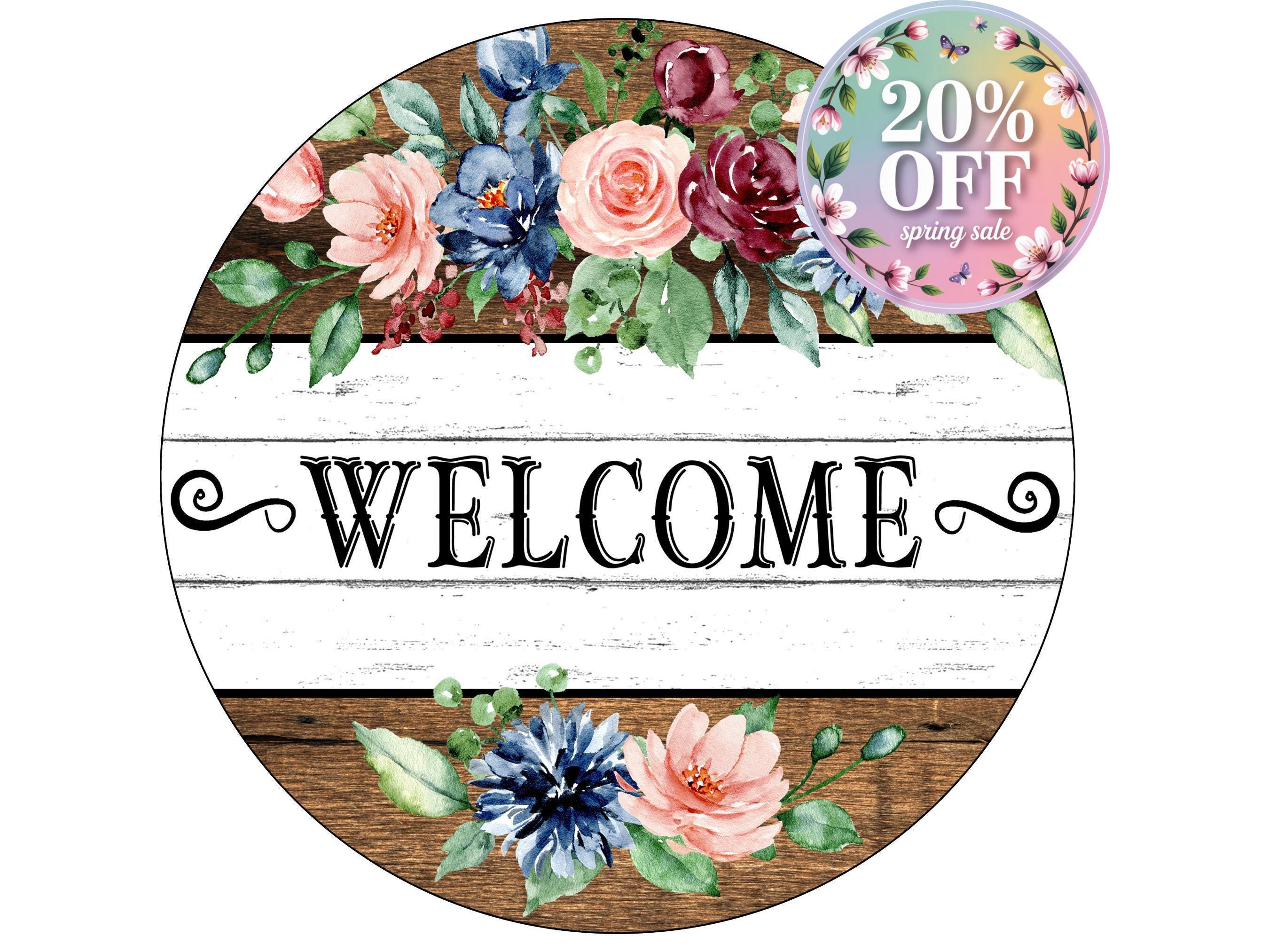 Farmhouse Floral Shiplap Welcome Sign, Rustic Blue Flowers Sign ...