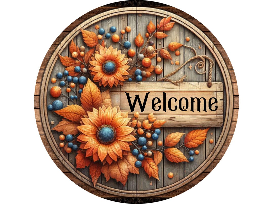 Rustic Barnwood Welcome Sign With Sunflowers, Fall Floral Wreath Accent ...