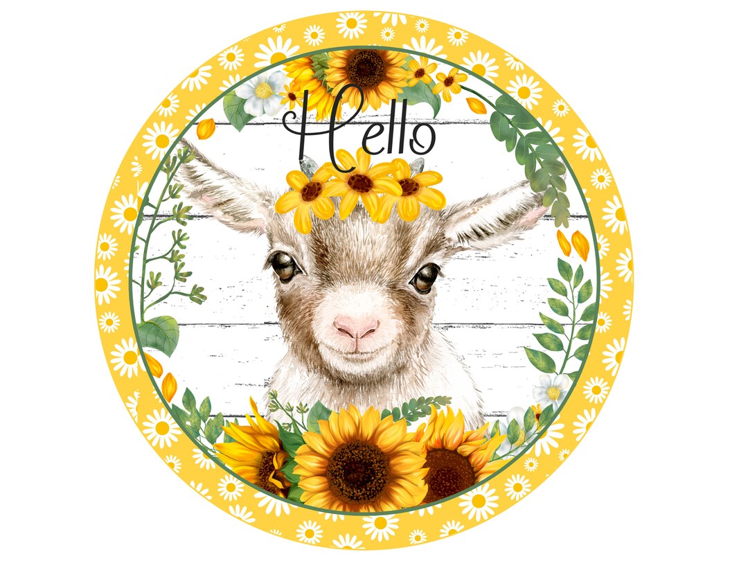 Rustic Farmhouse Sunflower Goat Welcome Sign, Yellow and White Shiplap ...