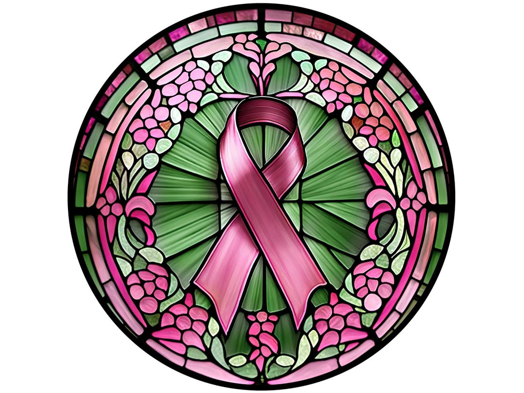 Stained Glass Breast Cancer Awareness Ribbon Wreath Sign, Sign for ...