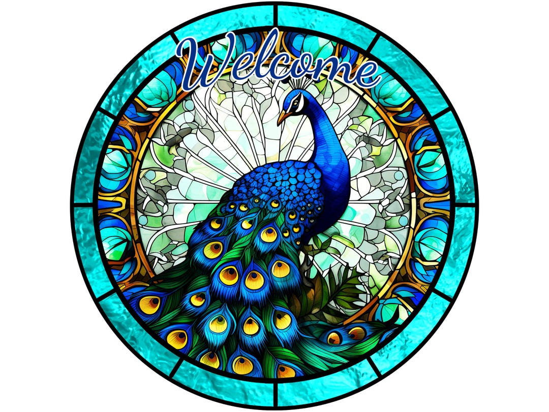 Faux Stained Glass Peacock Welcome Wreath Sign, Sign for Everyday, Sign ...