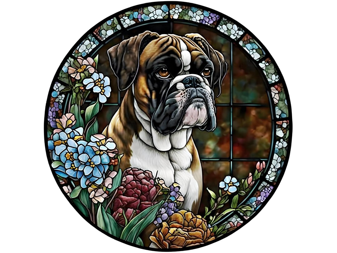 Realistic Stained Glass Boxer Wreath Sign, Dog Sign - Etsy
