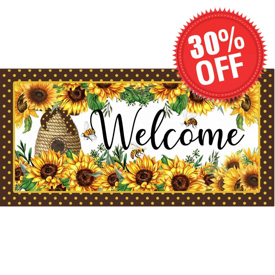 Yellow Polka Dot Bee Hive With Sunflowers Wreath Sign, Sign for Summer ...