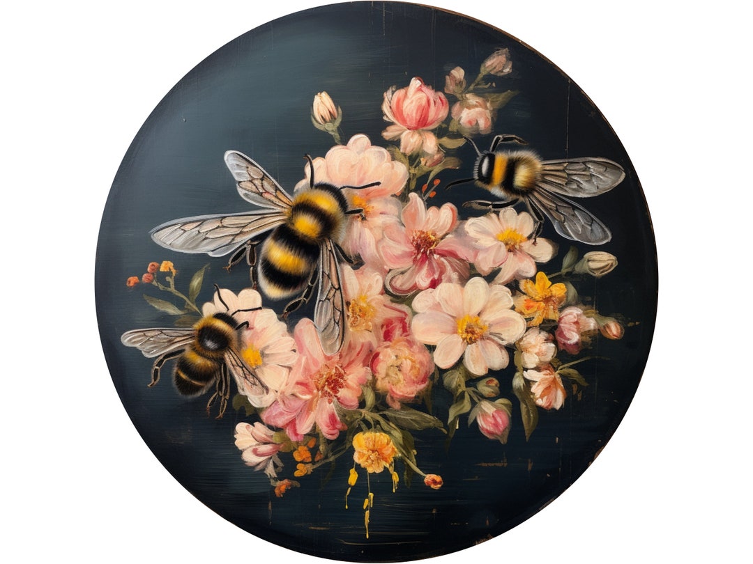 Rustic Painting With Bees and Flowers Wreath Sign, Bees and Daises ...