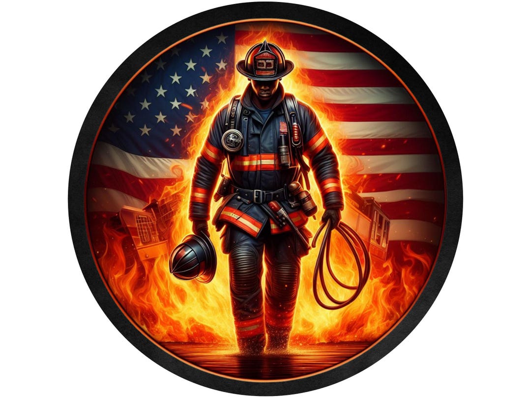 Firefighter Walking Through Fire Metal Wreath Sign, Sign for Fire ...