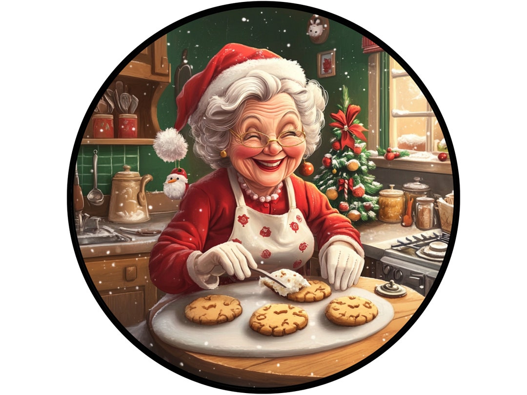 Mrs. Claus Baking Cookies Sign, Christmas Kitchen Decor, Vintage ...