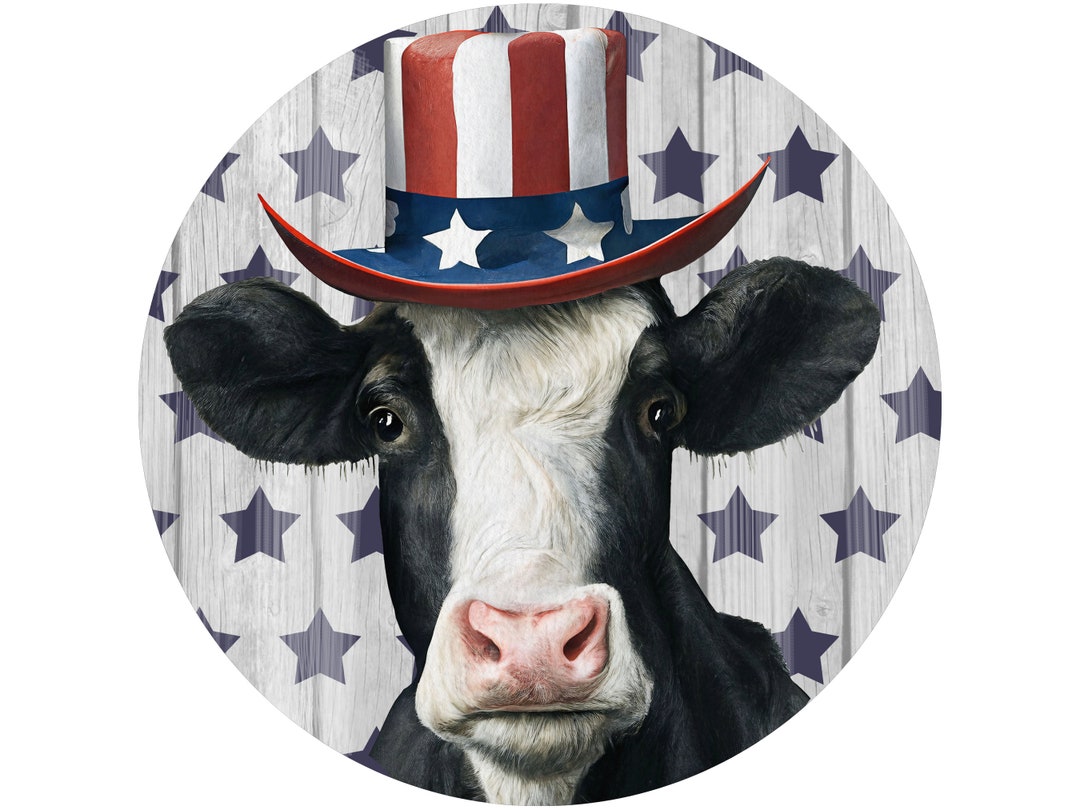 Farmhouse Patriotic Cow Top Hat Wreath Sign, Uncle Sam Cow Sign, USA ...