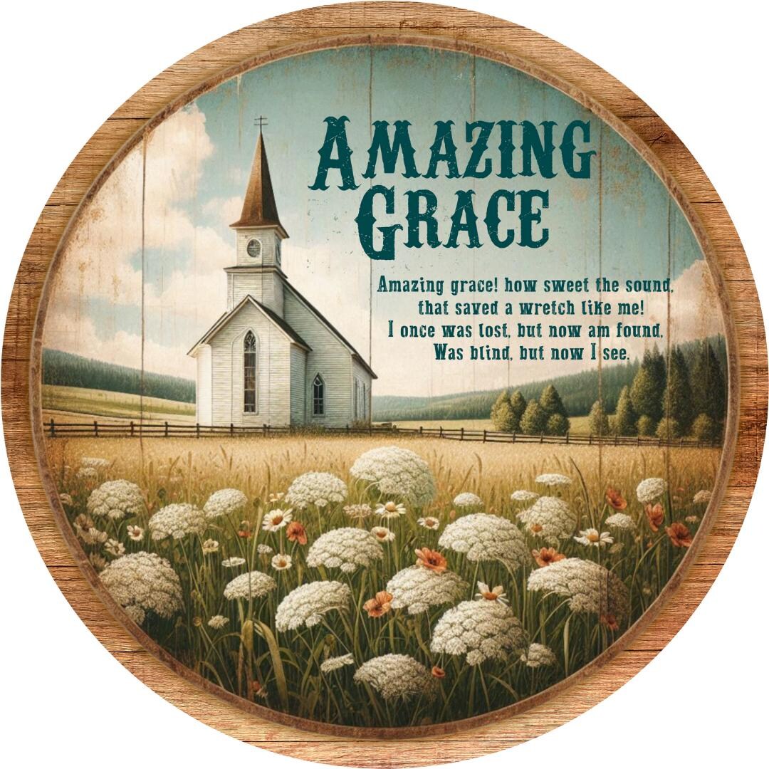 Amazing Grace Hymn Church Metal Sign for Wreaths, Rustic Christian Wall ...