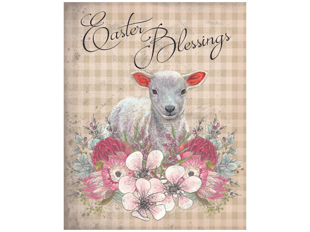 Distressed Easter Lamb With Florals and Buffalo Check Wreath Sign ...