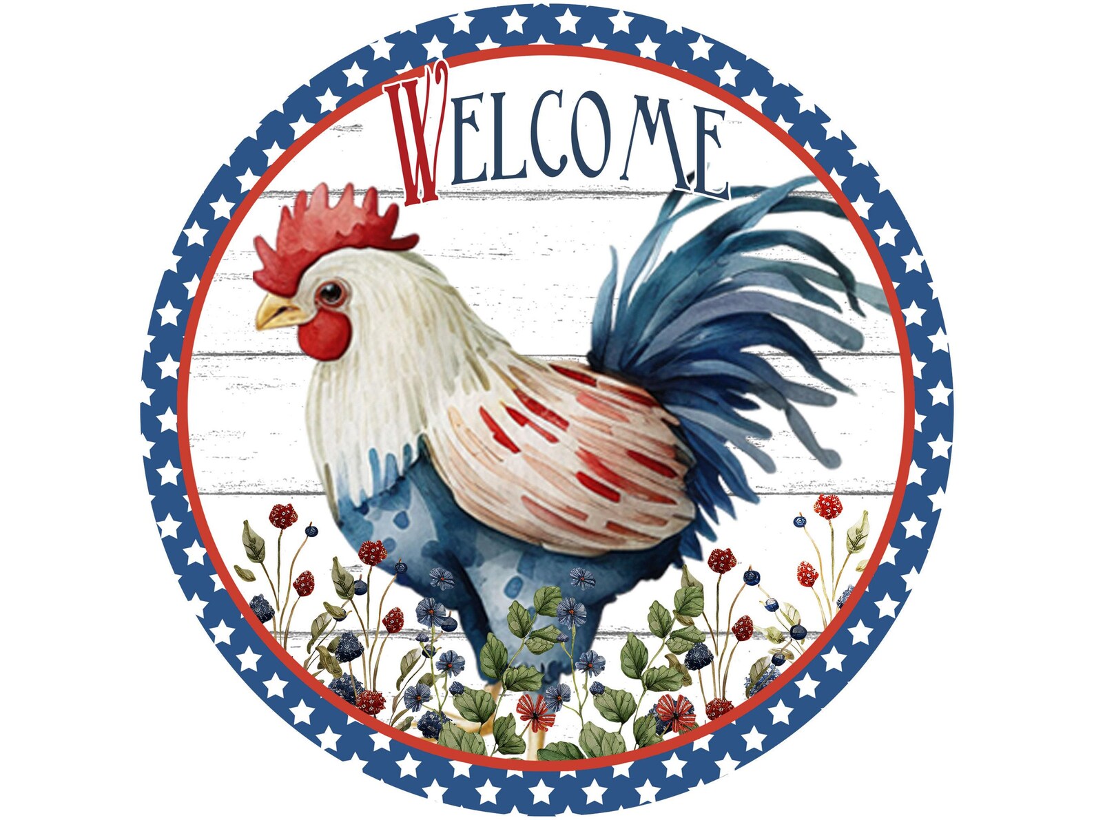 Farmhouse Patriotic Chicken Wreath Sign, USA Chicken Sign, Red White ...