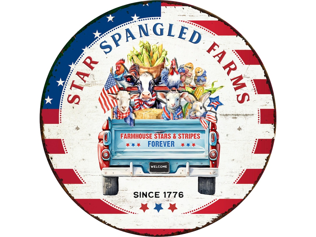 Rustic Patriotic Farm Animals' Wreath Sign, Farmhouse 4th of July Sign ...