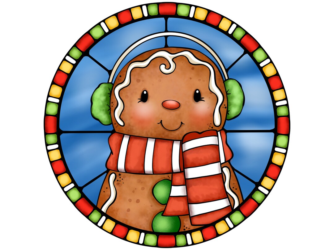 Gingerbread Snowman Stained Glass Sign, Gingerbread Stained Glass Sign ...
