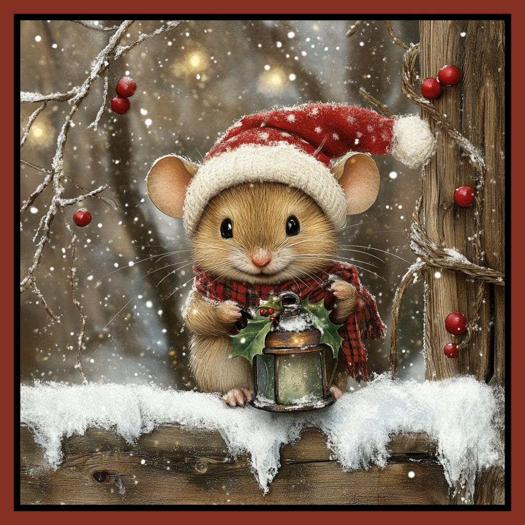 Rustic Christmas Mouse Lantern Sign, Winter Woodland Decor, Adorable ...