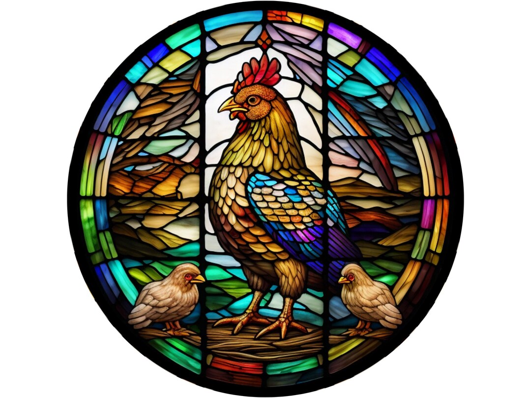 Stained Glass Chicken With Chicks Church Window Wreath Sign - Etsy