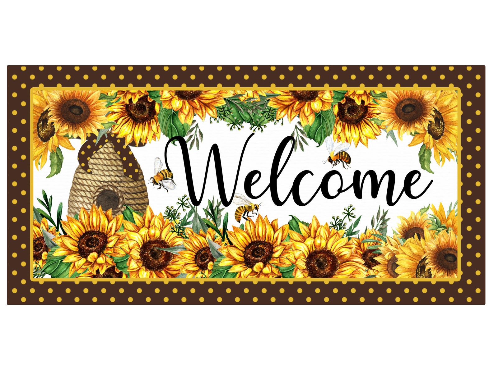 Yellow Polka Dot Bee Hive With Sunflowers Wreath Sign, Sign for Summer ...