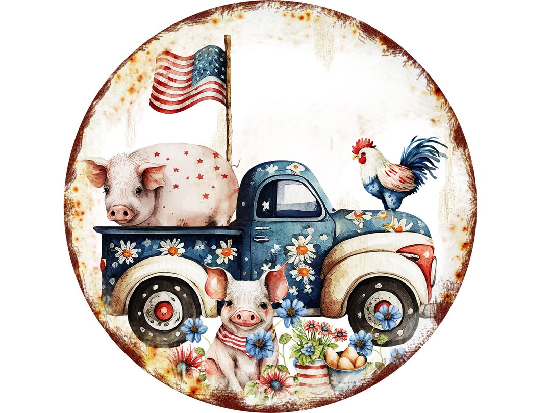 Rustic Patriotic Farm Animals' Wreath Sign, Farmhouse 4th of July Sign ...