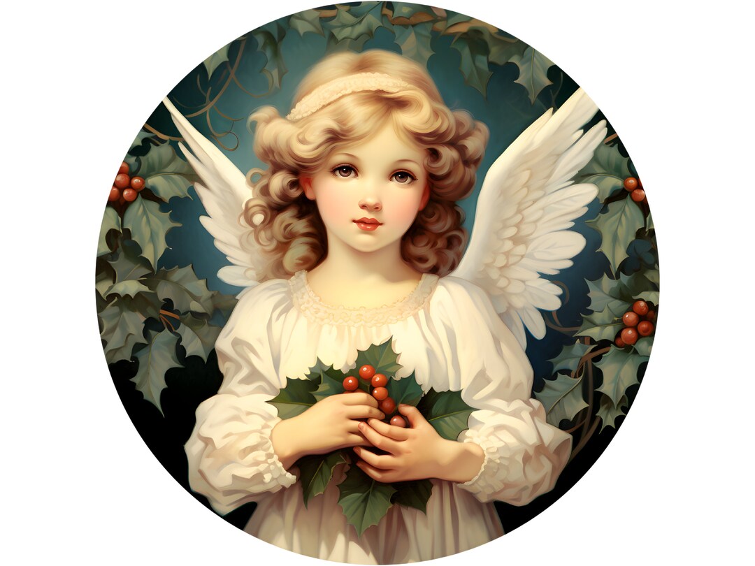 Vintage Antique Christmas Angel Wreath Sign, Sign for Christmas, Sign ...