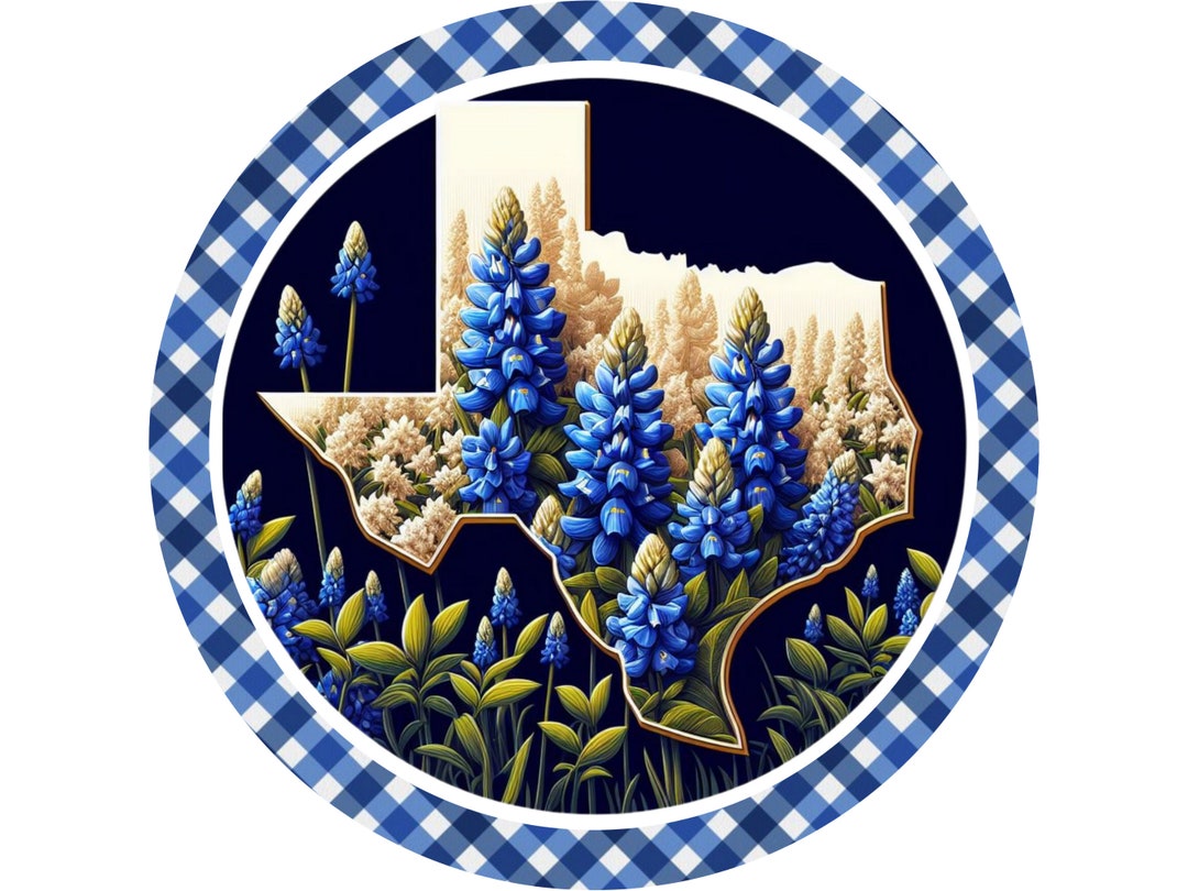Shape of Texas Bluebonnet Floral Metal Wreath Sign, Blue Florals Still ...