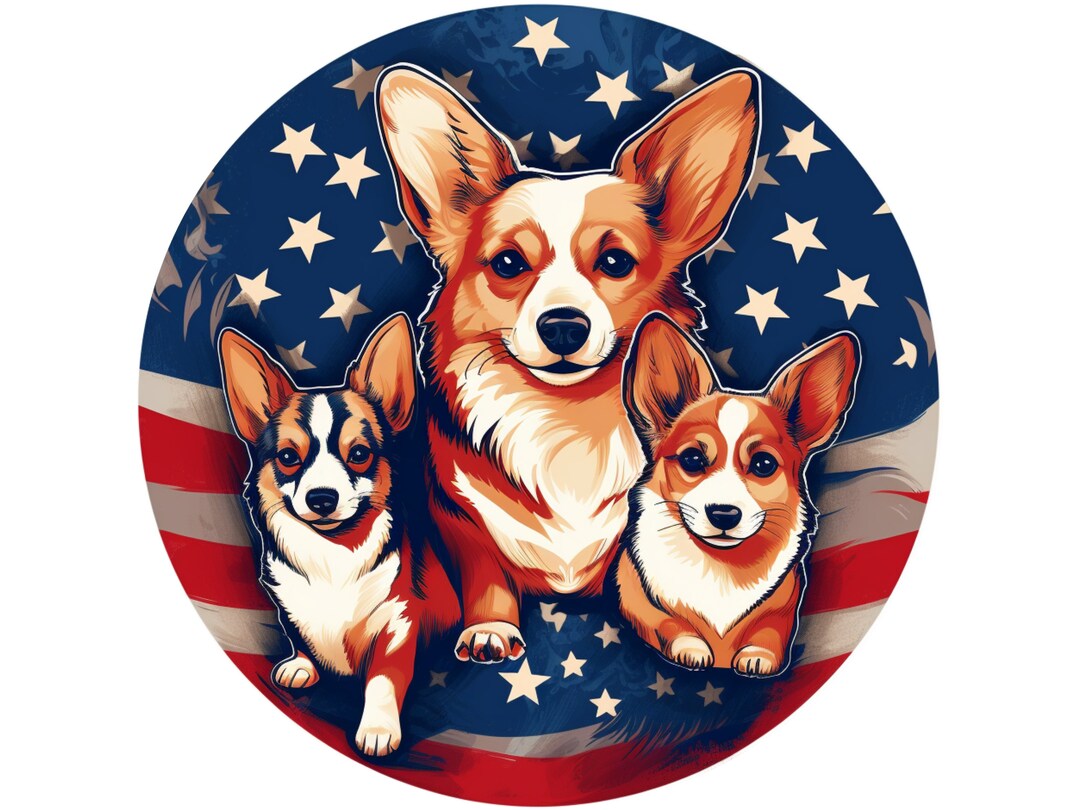 4th of July American Flag Corgi Metal Wreath Sign, Patriotic Corgis ...