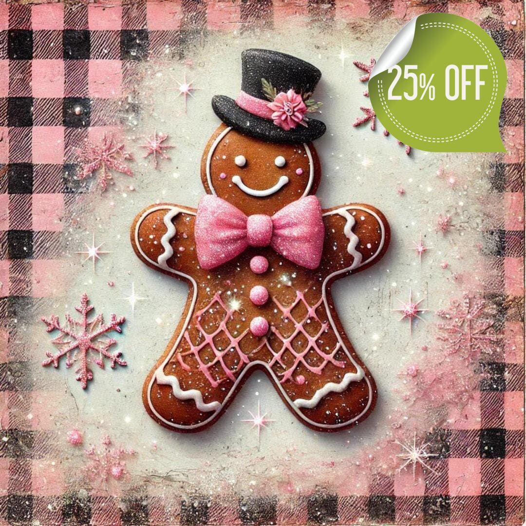 Rustic Pink Buffalo Plaid Gingerbread Man Sign, Vintage Christmas Wall ...