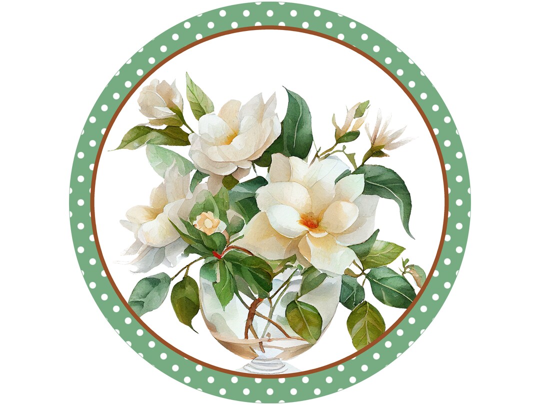 Welcome Magnolia in Glass Vase Metal Wreath Sign, Polka Dot Magnolia ...
