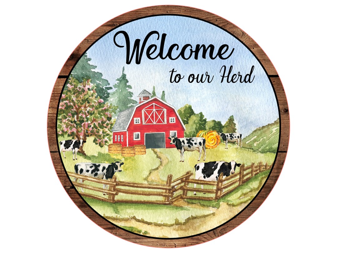 Black and White Cow Welcome Wreath Sign, Cow Welcome Sign, Farm Life ...
