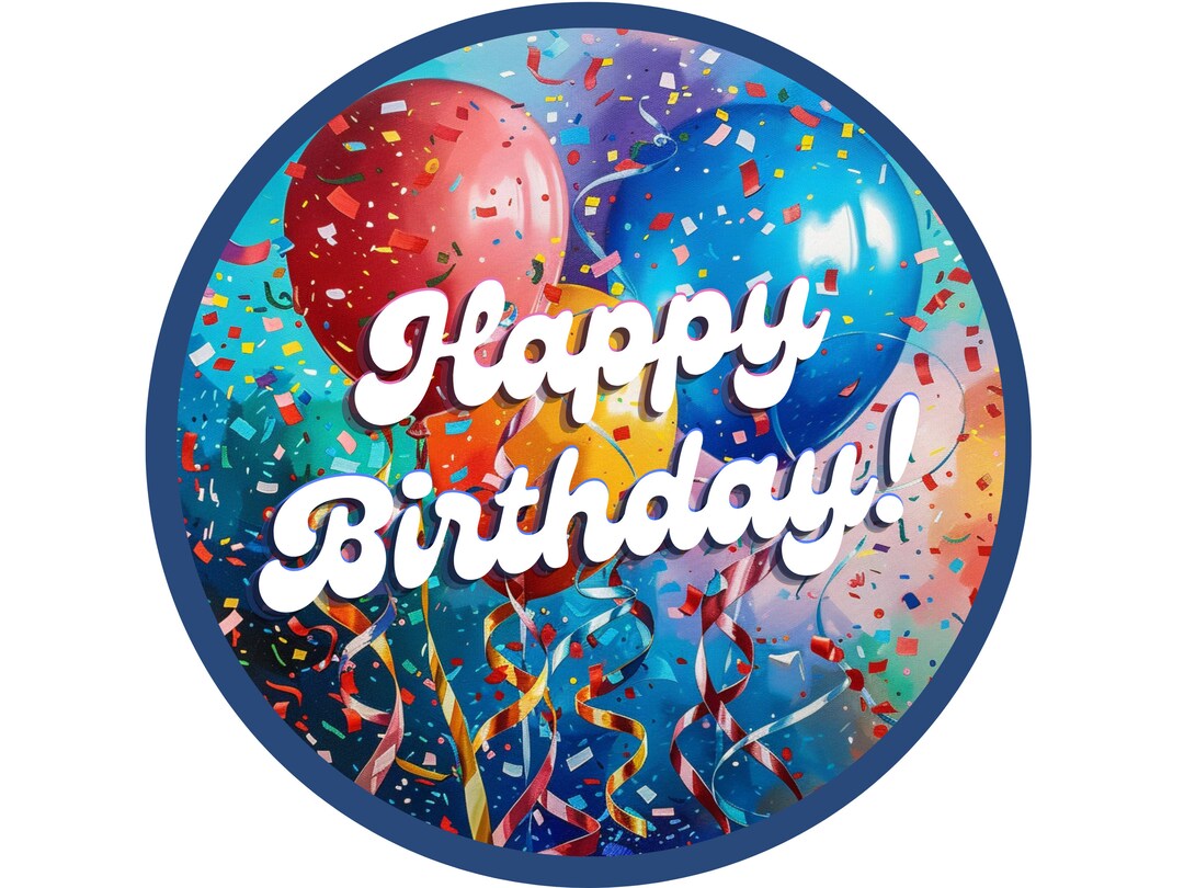 Happy Birthday Wreath Sign With Confetti and Balloons, Bright Cheerful ...