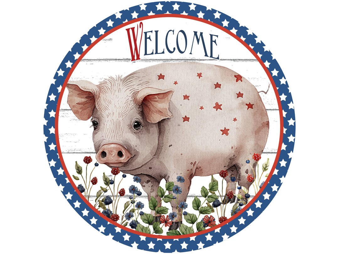 Farmhouse Patriotic Pig Wreath Sign, Pig Sign, USA Pig Sign, Red White ...