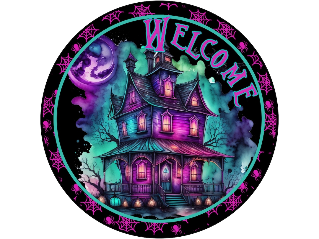 Scary Welcome Halloween Haunted House Wreath Sign Haunted - Etsy