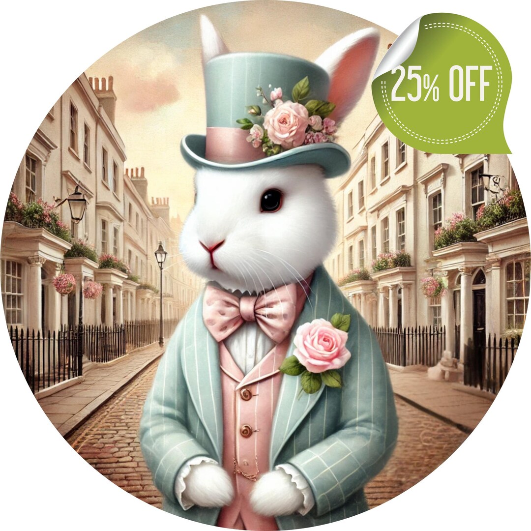 Vintage Bunny Wall Art, Regency Era Rabbit Decor, Easter Bunny Print ...