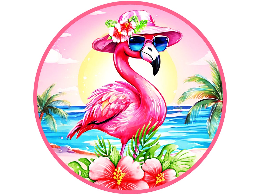 Pink Flamingo at the Beach Metal Wreath Sign, Pink Flamingo Wall Art ...