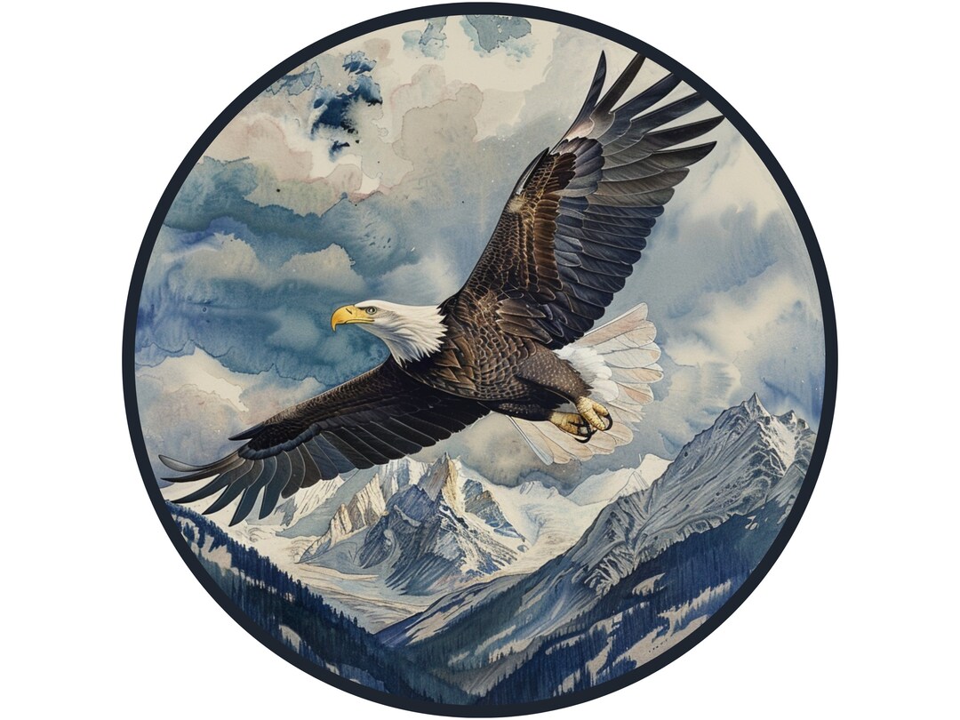 Bald Eagle Flying in Mountains to the Left Wreath Sign, American Bald ...