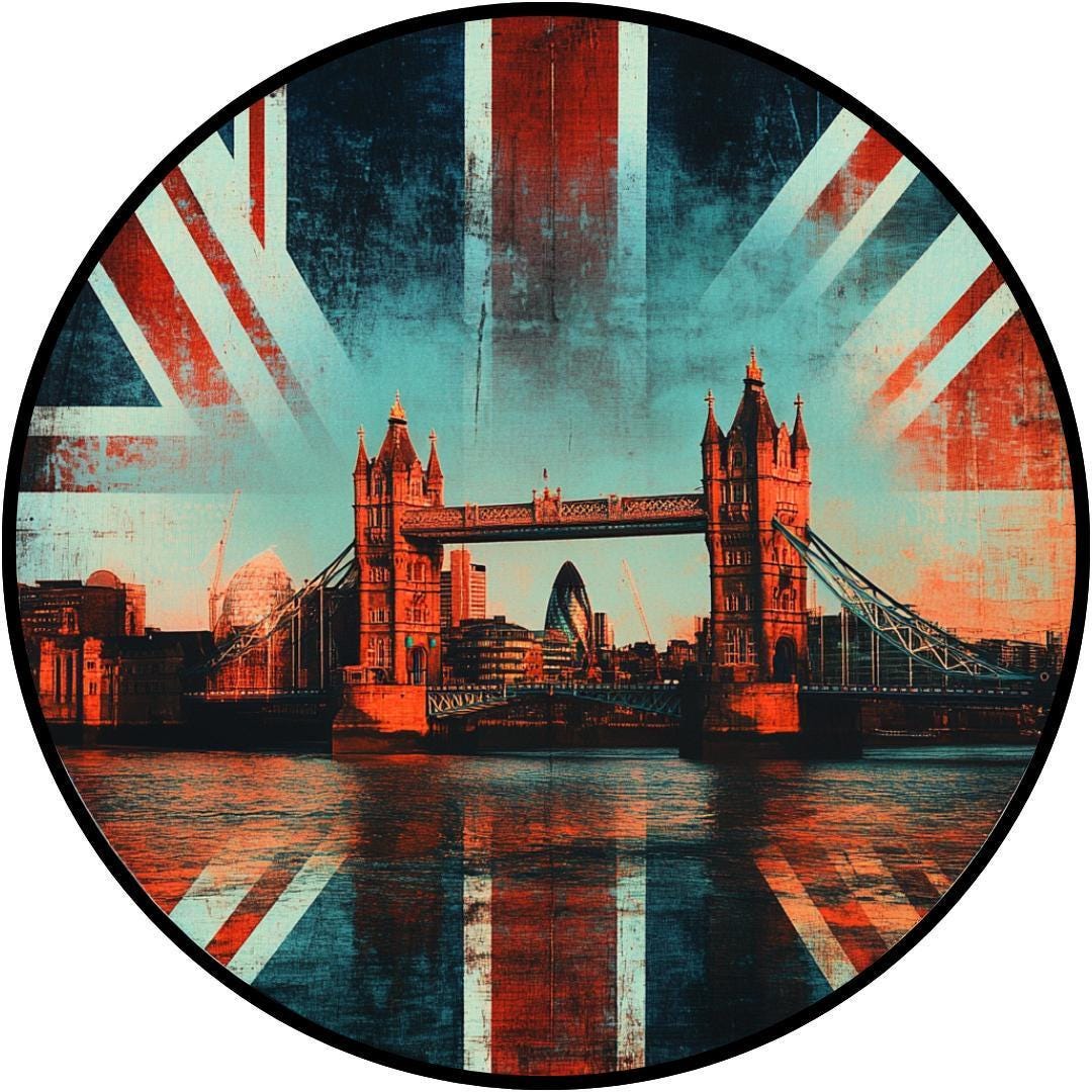 Distressed British Flag Tower Bridge Sign, Vintage London Wall Art ...