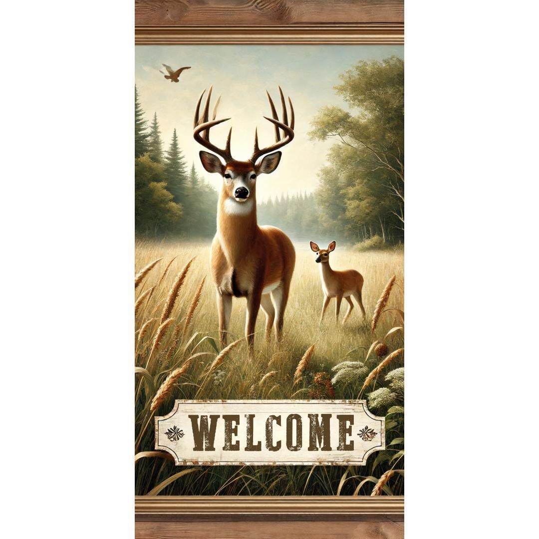 Welcome Deer Sign - Rustic Woodland Deer Decor - Nature Scene Welcome ...