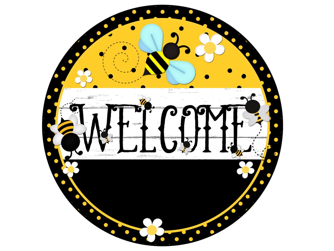 Welcome Bee Wreath Sign, Honey Comb Sign, Farmhouse Wreath Sign, Polka ...