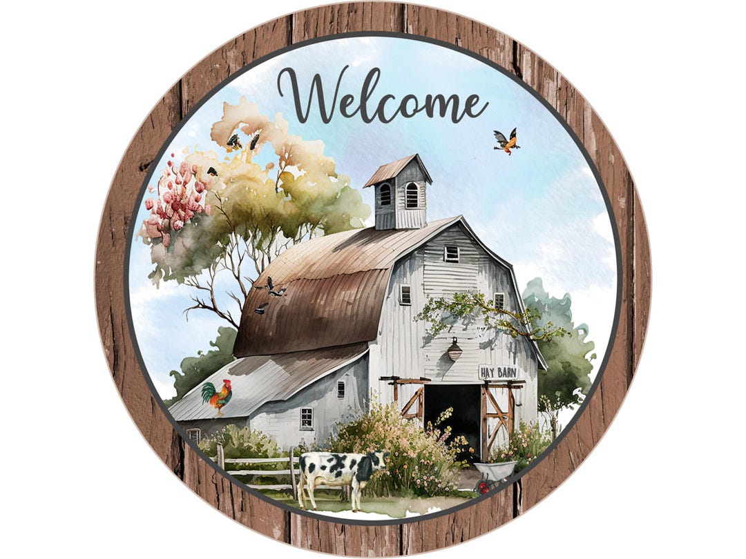 Black and White Cow Welcome Wreath Sign, Cow Welcome Sign, Farm Life ...