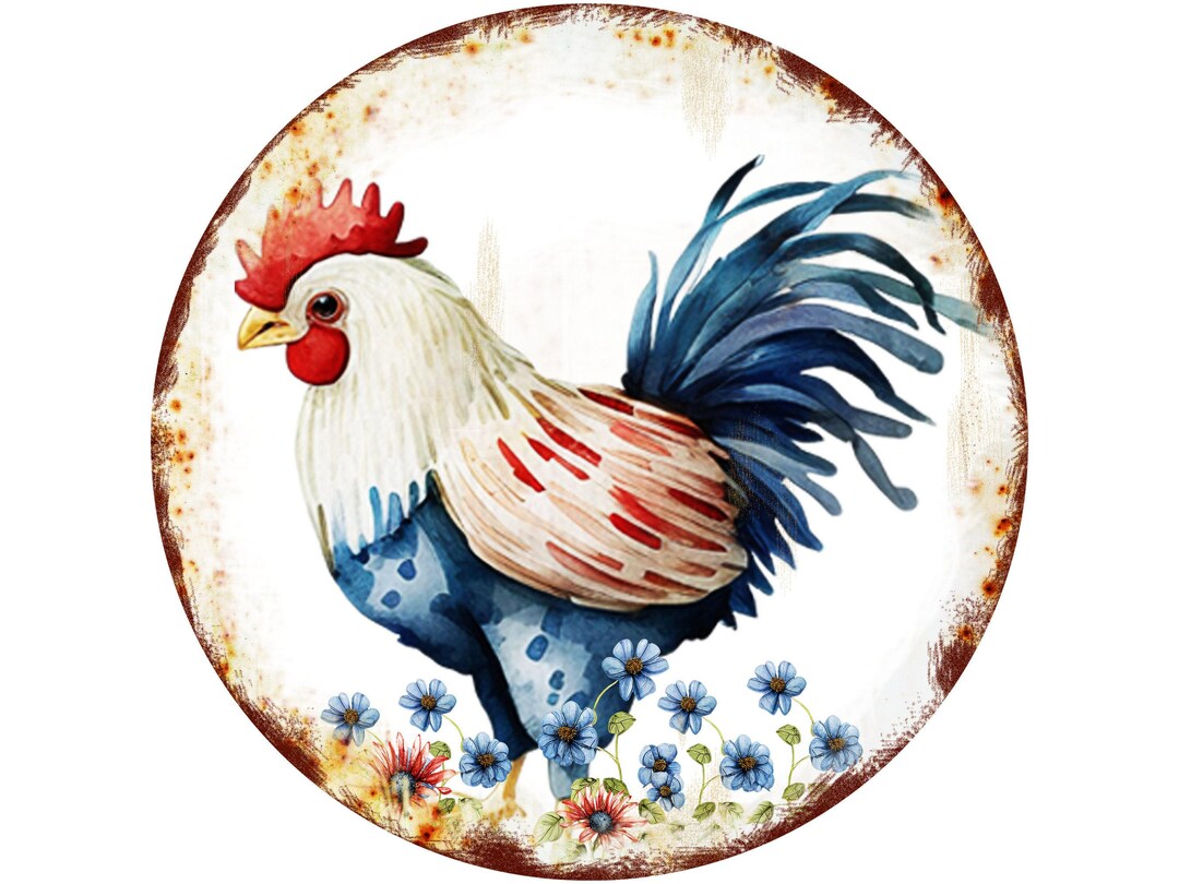 Farmhouse Chicken Wreath Sign, USA Chicken Sign, Red White and Blue ...