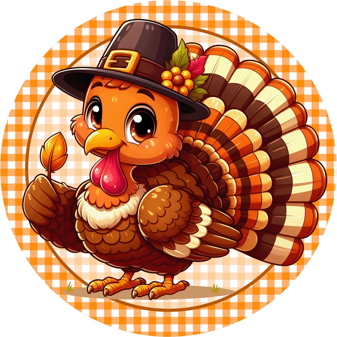 Cute Thanksgiving Turkey Sign, Fall Gingham Wreath Accent, Autumn Door ...