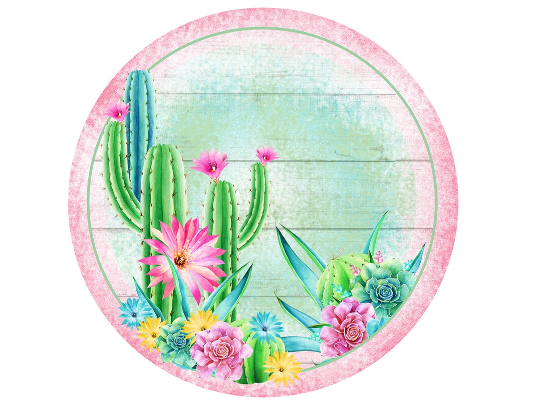 Watercolor Summer Farmhouse Cactus Wreath Sign, Welcome Cactus Desert ...