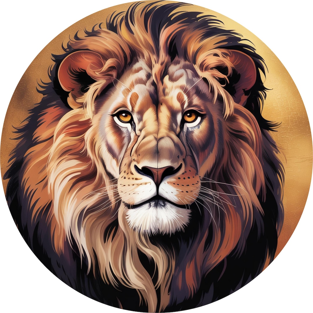 Golden Lion Wall Art, Realistic Lion Head Sign, Safari Animal Wreath ...