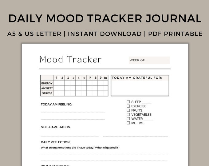Daily Mood Tracker Journal Printable Mood Tracker Printable PDF ...