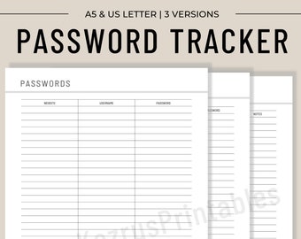 Printable & Fillable Password Tracker, Password Log, Password Keeper ...