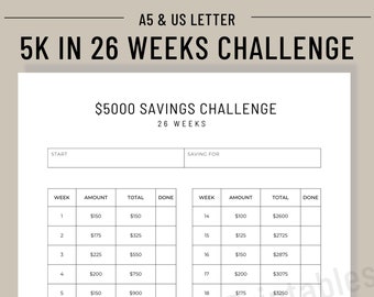 A6 26 Week Saving Challenge, Cash Envelopes, Savings Challenge ...