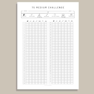 75 Medium Challenge, 75 Day Challenge Printable, 75 Medium Tracker ...